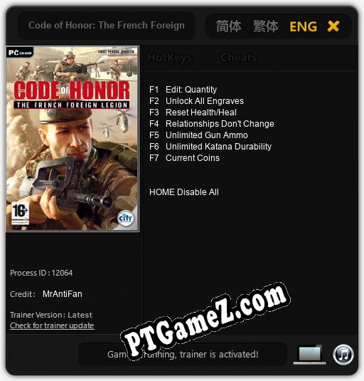 Treinador liberado para Code of Honor: The French Foreign Legion [v1.0. ...