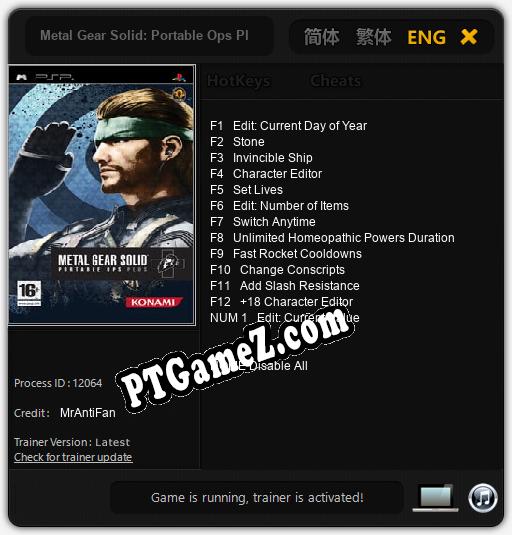 Metal Gear Solid: Portable Ops Plus: Treinador (V1.0.2) » PTGamez.com ...